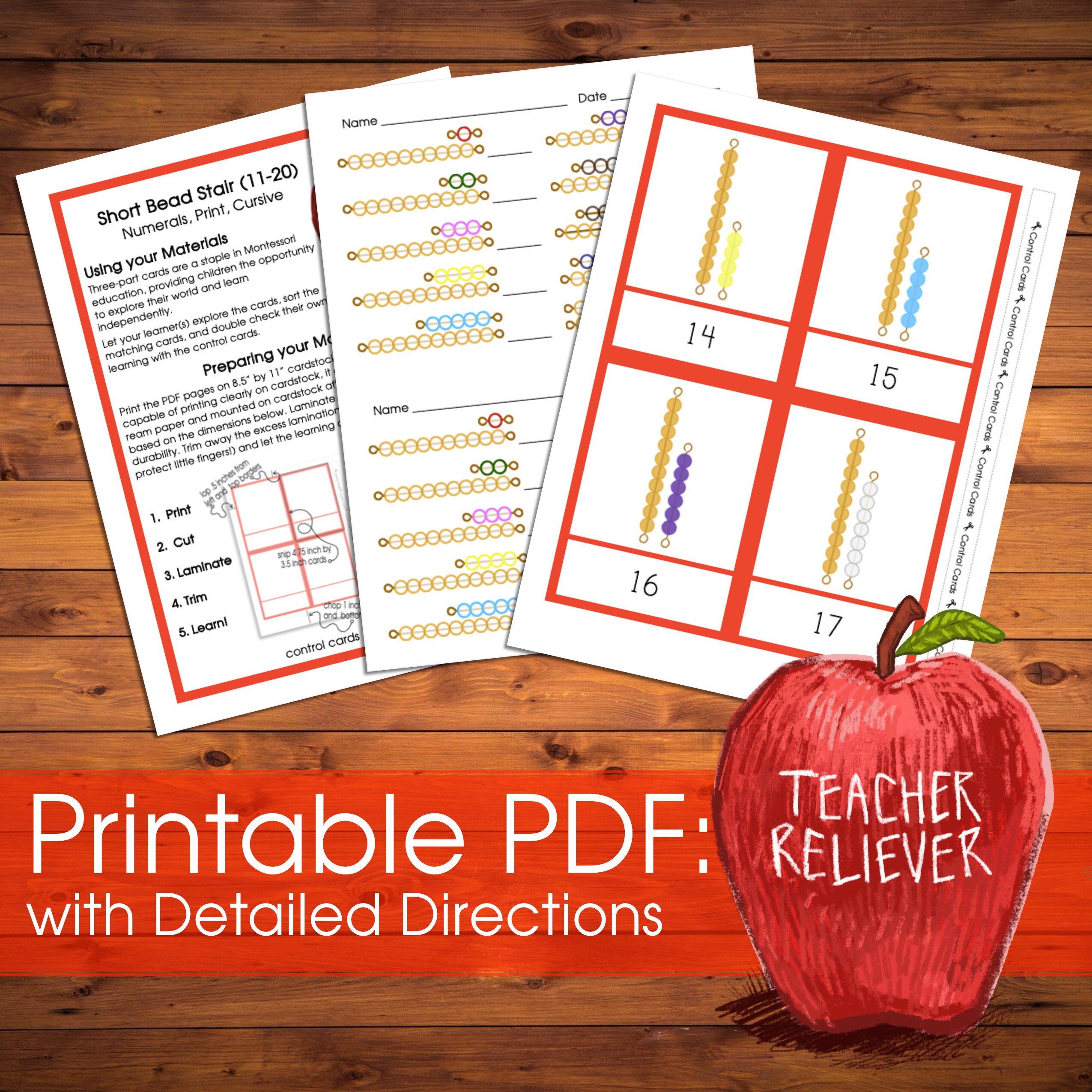 Three-part Cards: Short Bead Stair + Teach Teen Number Words & Numerals ...