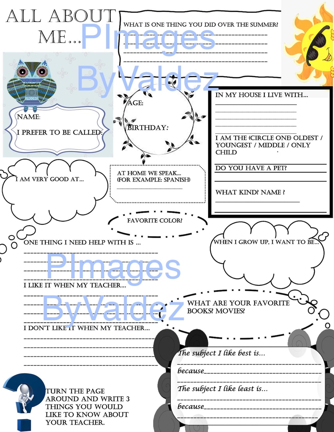 ALL ABOUT ME Worksheet | Back-to-school First Day Elementary Education ...