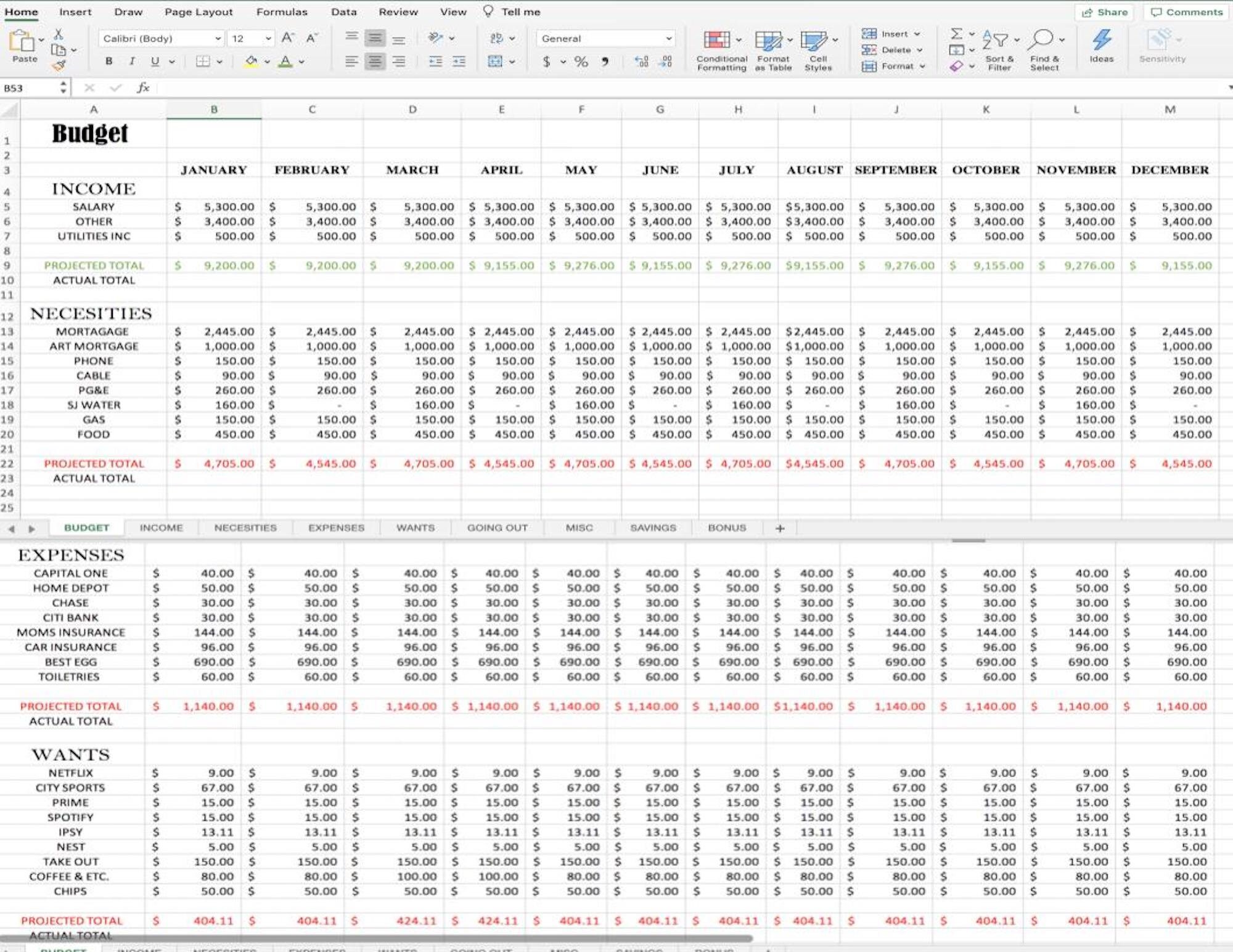 Monthly Budget Planner Template | Excel Template | Expenses Track Sheet ...
