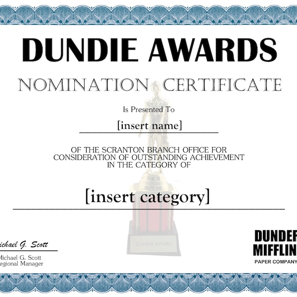 Dundie Certificate - Etsy