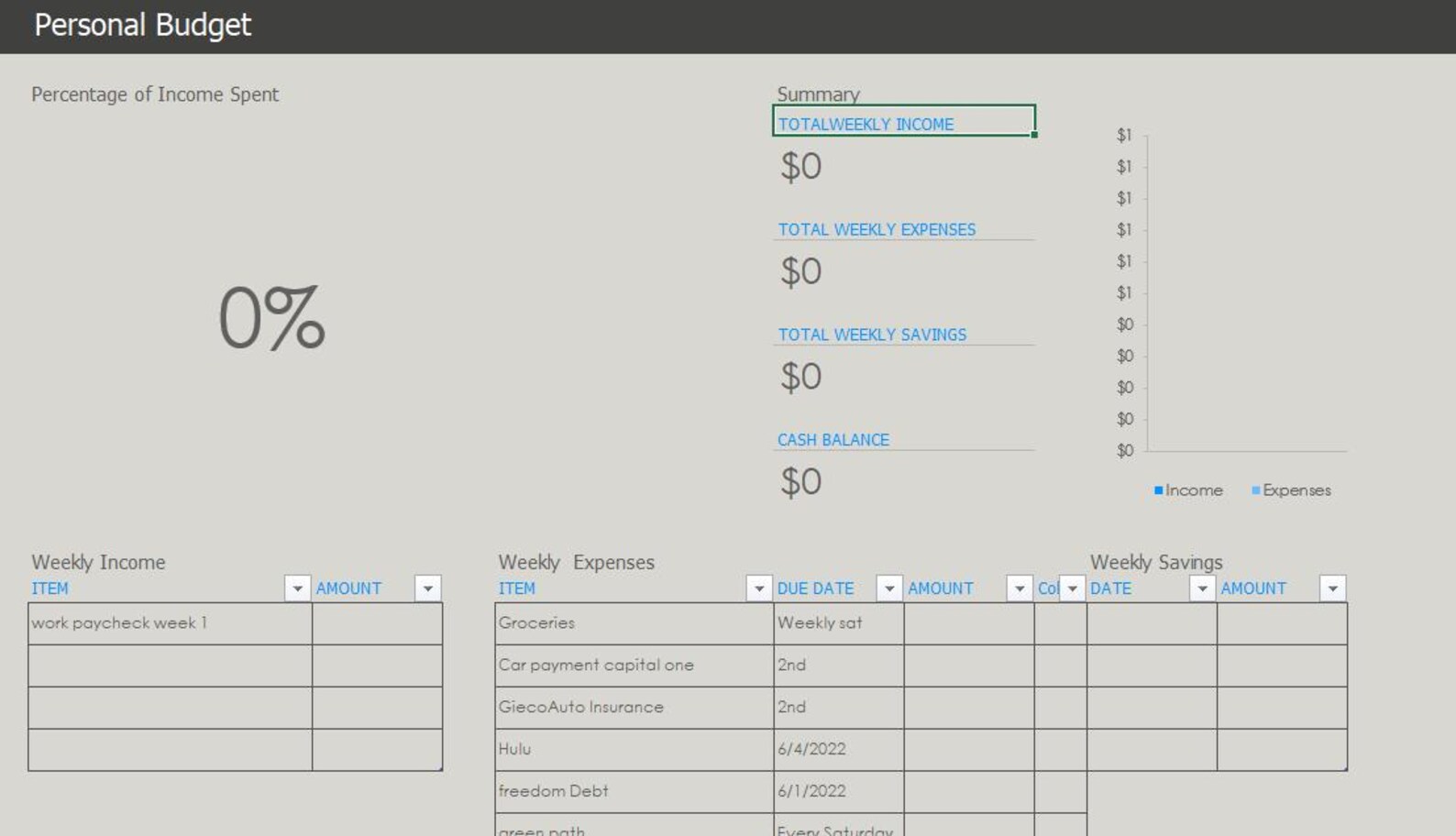 Editable Weekly Budget Planner With a Monthly Budget Tab. EXCEL. - Etsy