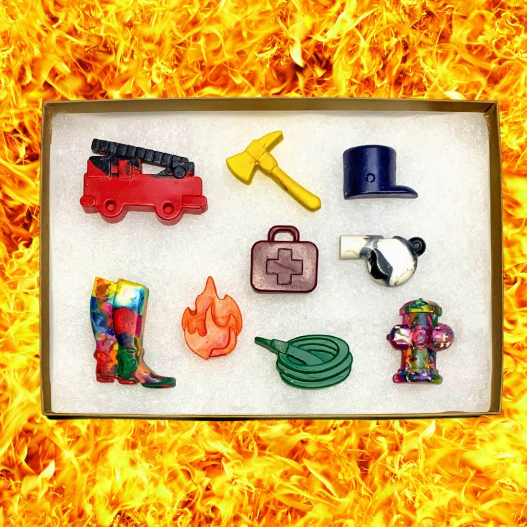 Fireman Crayon, Fire Truck Crayon, Gift Box for Kids, Firefighter Theme ...