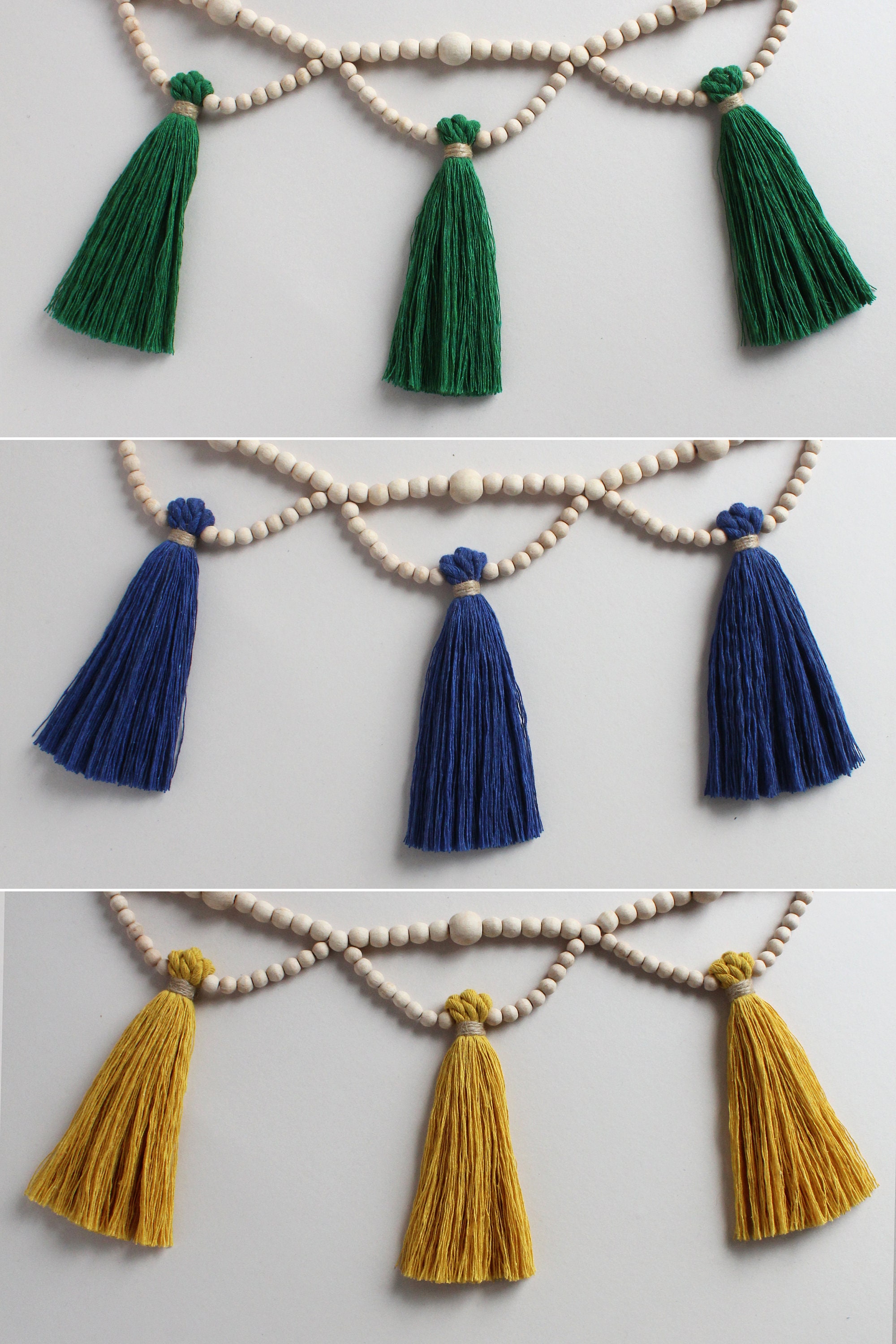 White Tassel Wall Decor for Baby Nursery, Neutral Boho Wood Bead ...