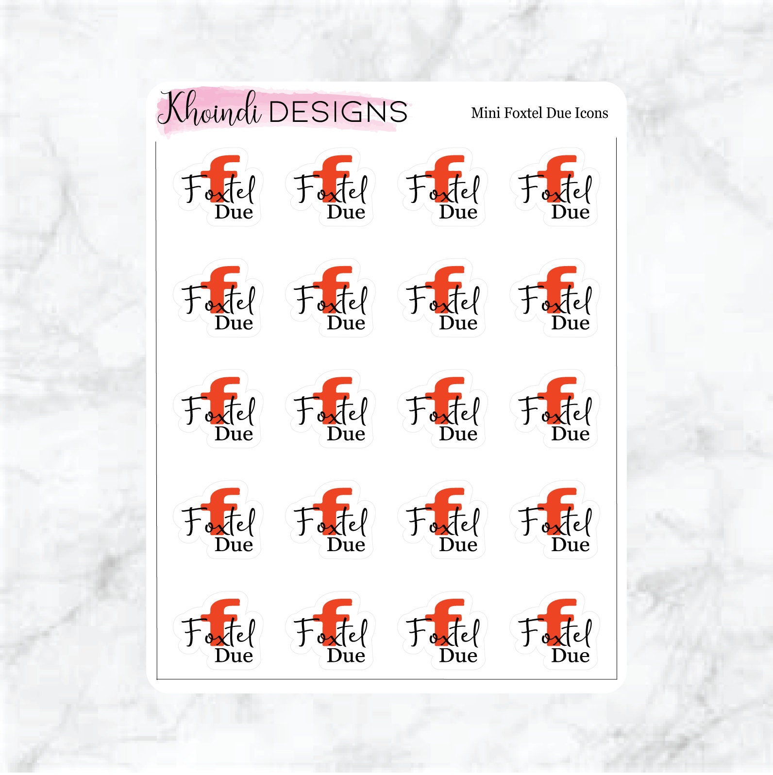 Foxtel Due Icon Planner Sticker Sheet - Etsy