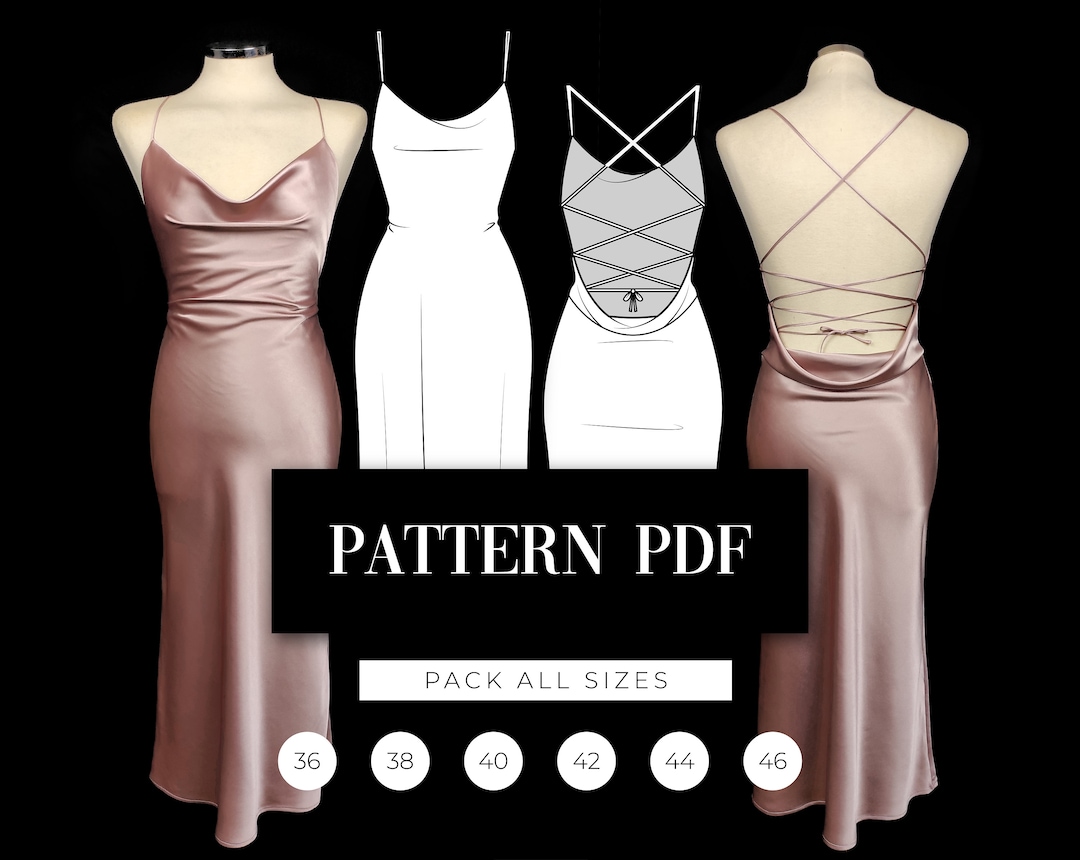Silk Slip Dress Pattern | Cowl Neck, Backless Midi (PDF Pattern) - Etsy