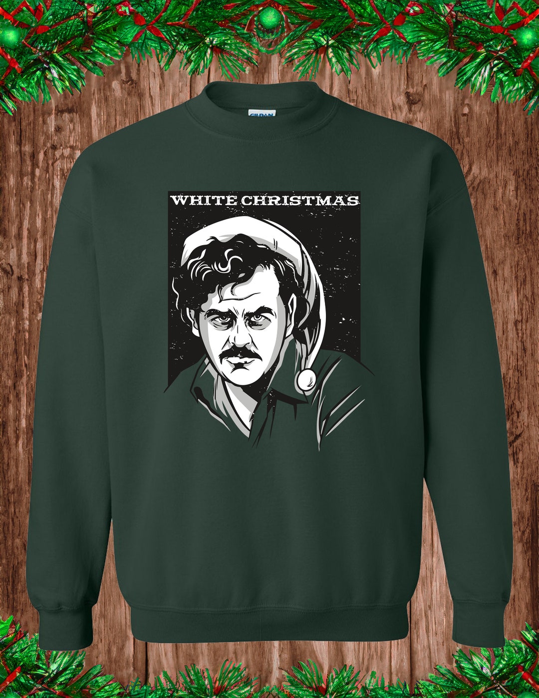Pablo Escobar - White Christmas - Ugly Christmas Sweater - Crew Neck ...