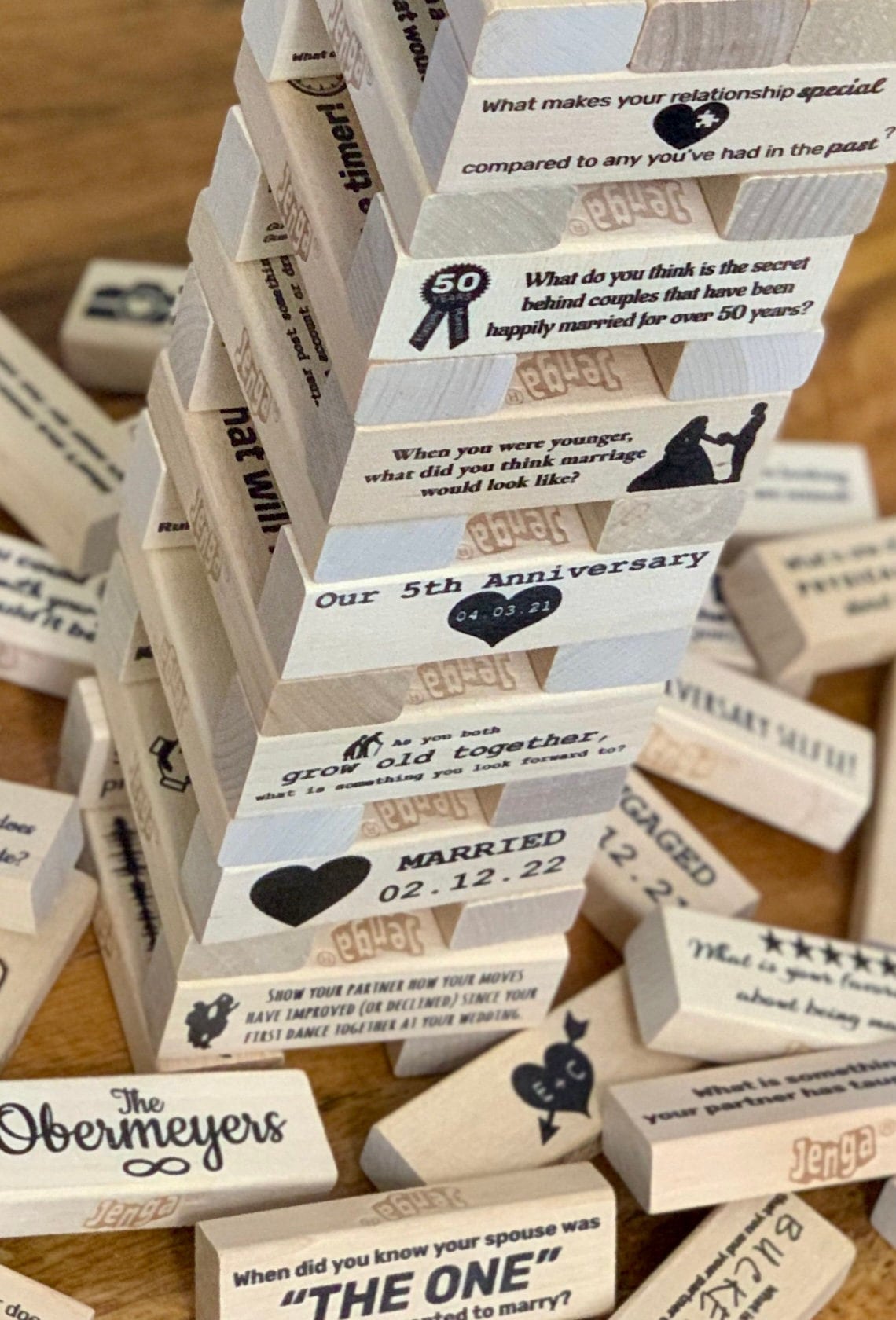 Personalized Anniversary Block Tower Game // 5 Years Wood Gift ...