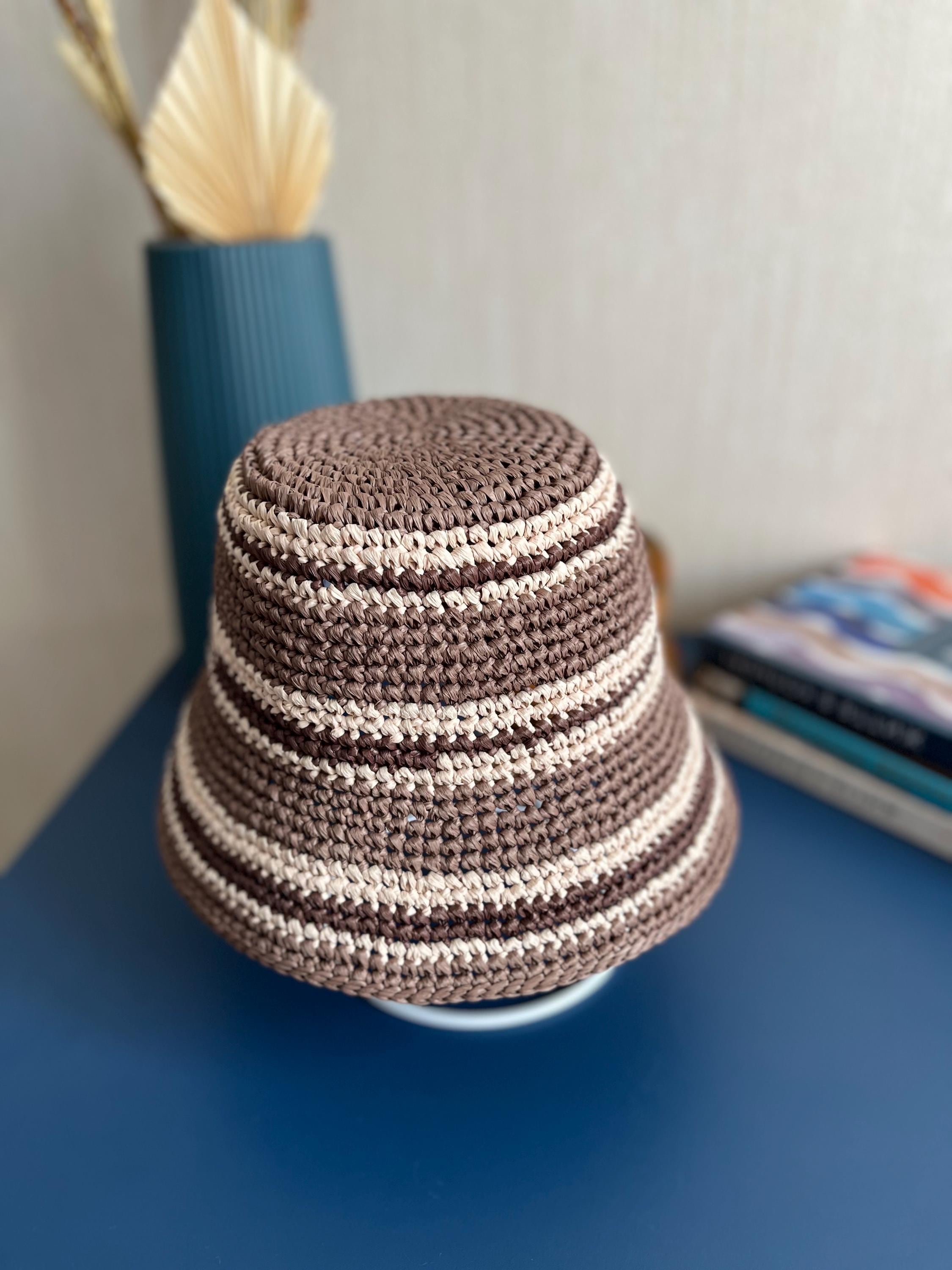 Crochet Raffia Bucket Hat, Striped Panama - Etsy