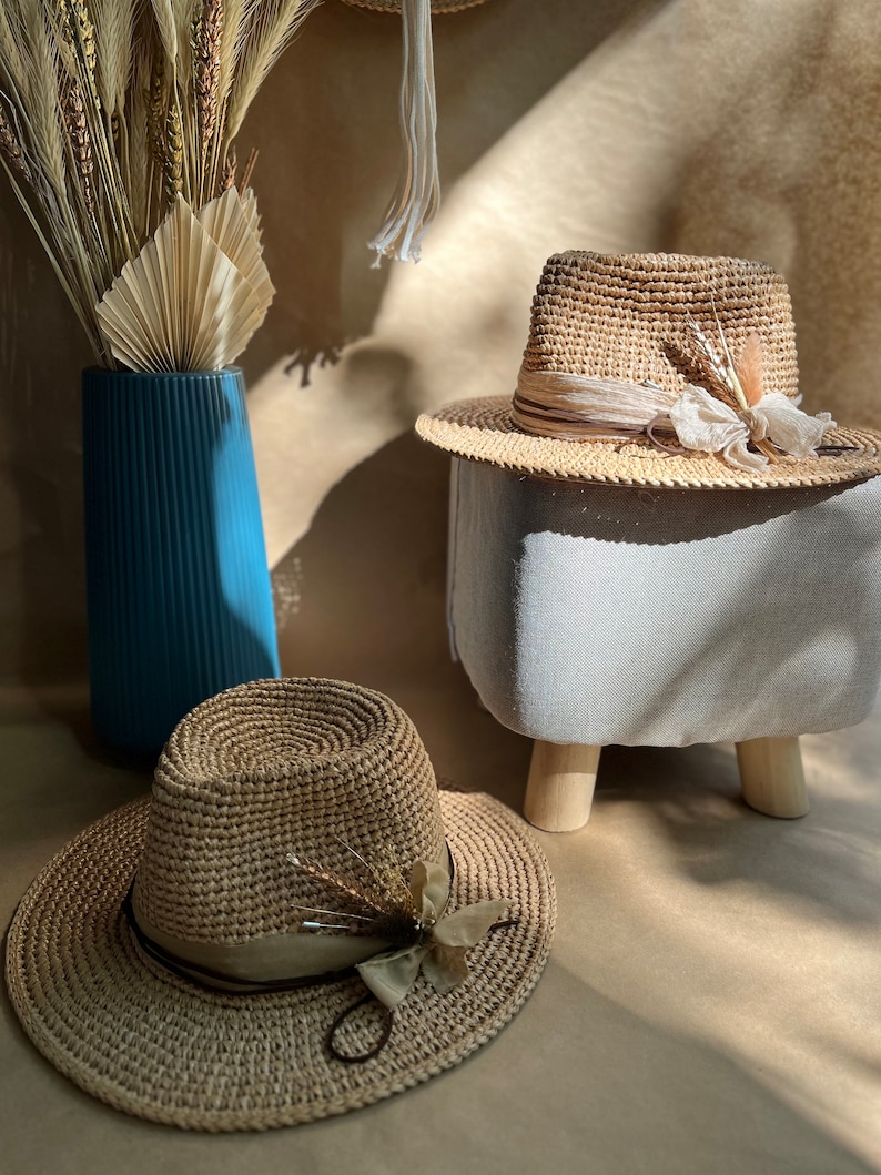 Crochet Raffia Fedora Hat: Exclusive Design Summer Sun Hat - Etsy