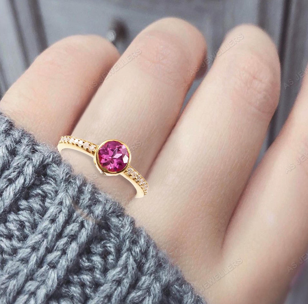 Round Pink Sapphire Ring Natural Sapphire Ring Round Gemstone Ring ...