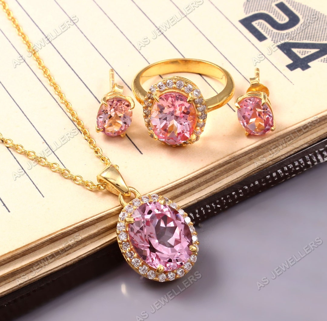 Pink Morganite Jewelry Set Oval Gemstone Jewelry, Madagascar Morganite ...