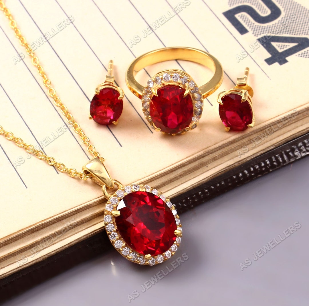 Mozambique Blood Red Ruby Jewelry Set Oval Gemstone Jewelry Set ...