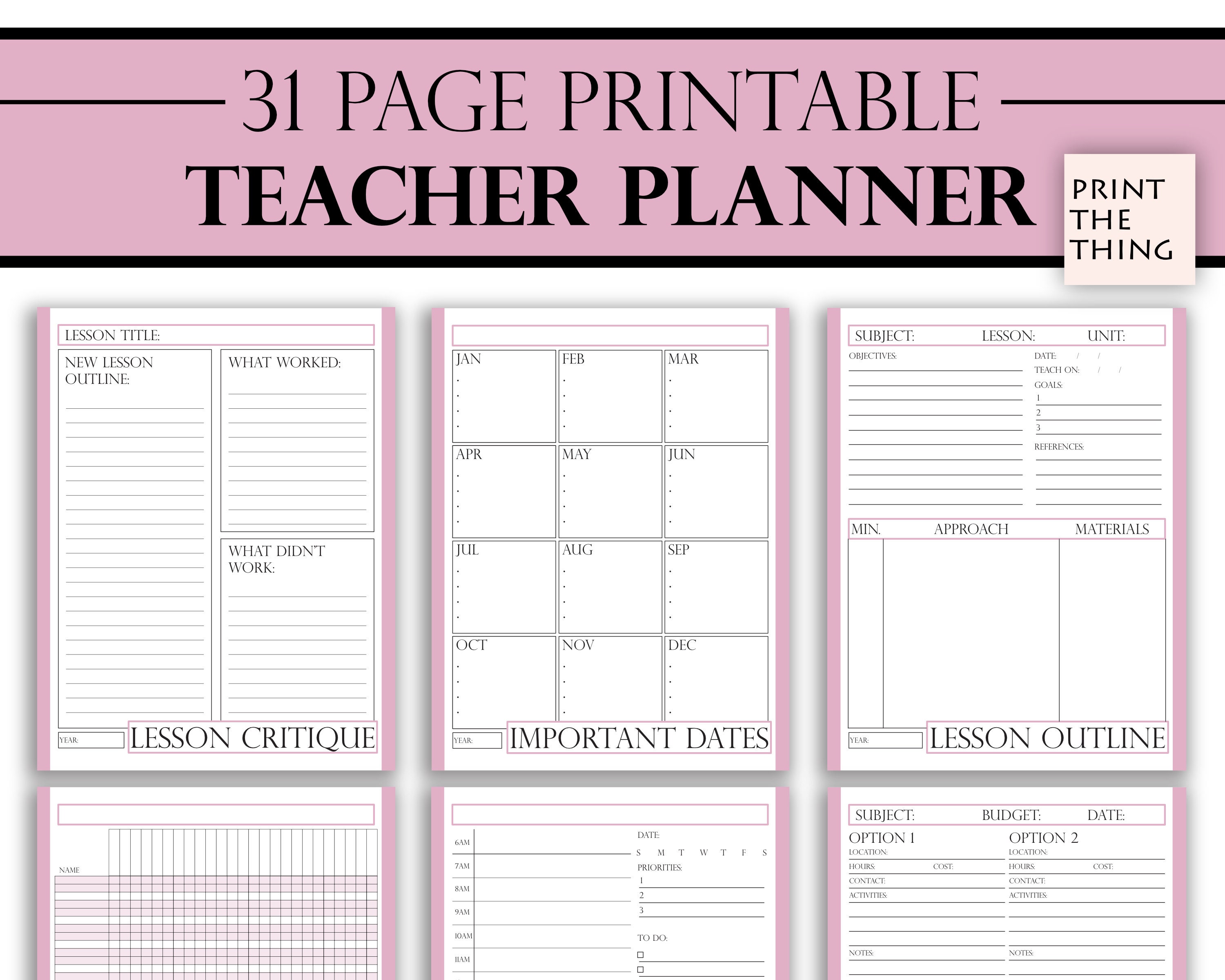 Teacher Planner in Pink Print From Home Undated School Year - Etsy