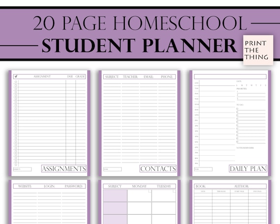 HOMESCHOOL PLANNER Reading Tracker Princess Reading Log Student Planner ...
