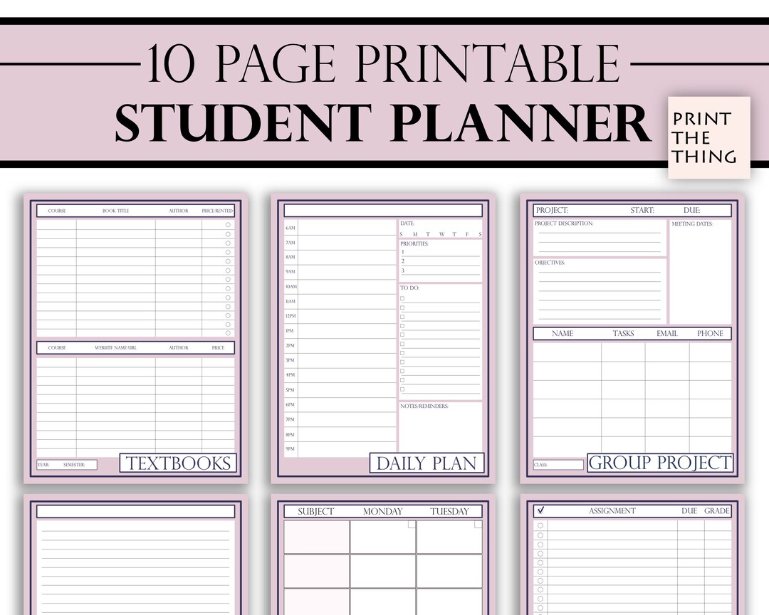 Printable Student Planner in Dusty Pink Print From Home - Etsy
