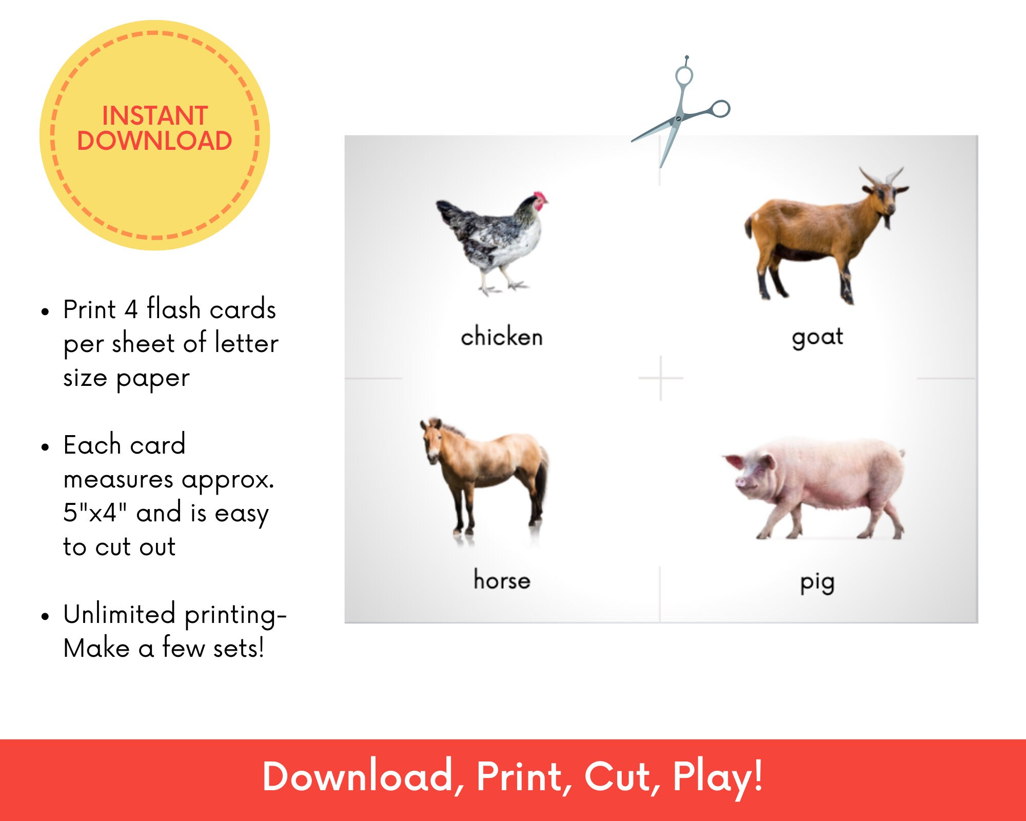 FARM ANIMALS /montessori Flash Cards / Toddler Activity / Preschool ...