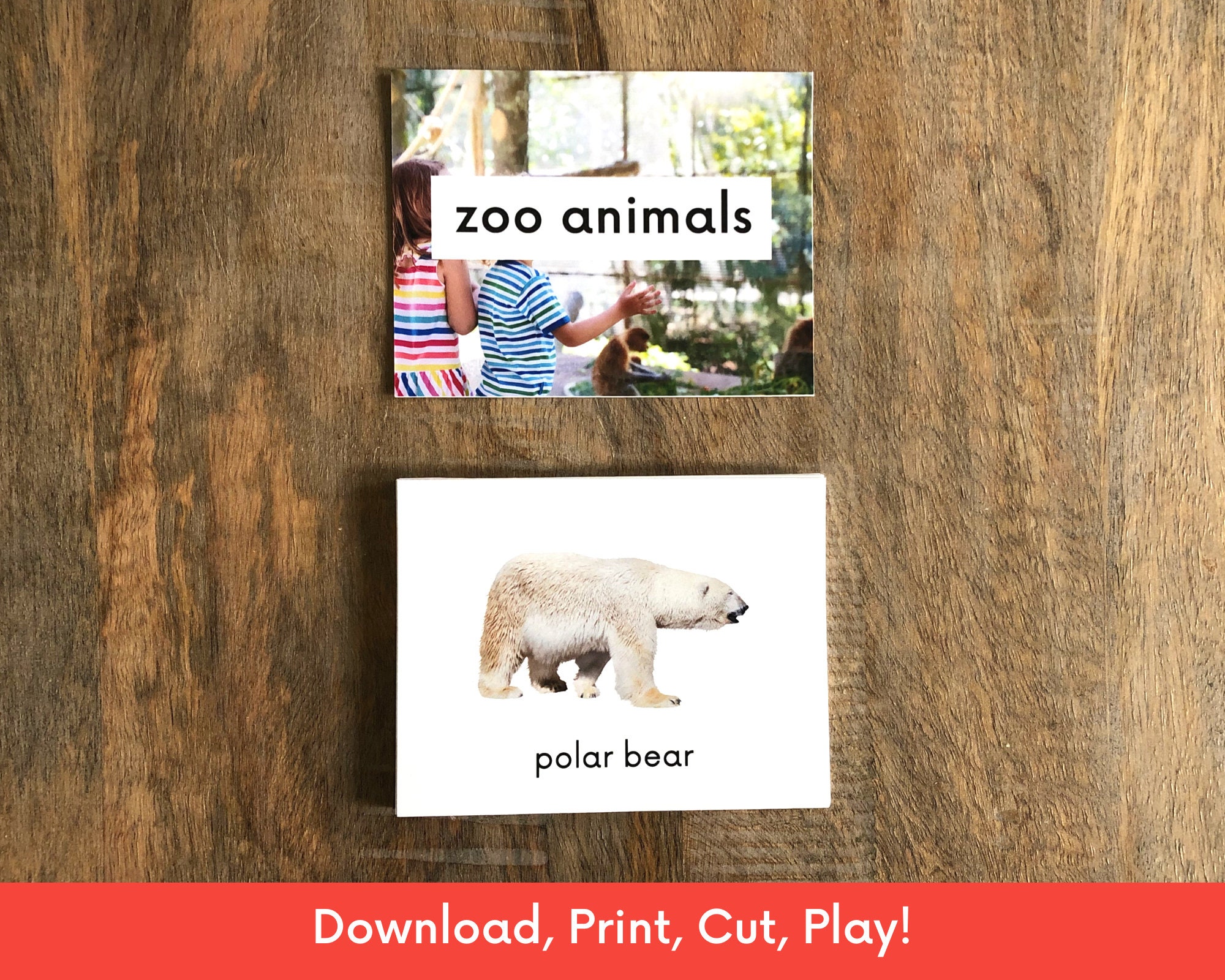 ZOO ANIMALS /montessori Flash Cards / Toddler Activity / Preschool ...