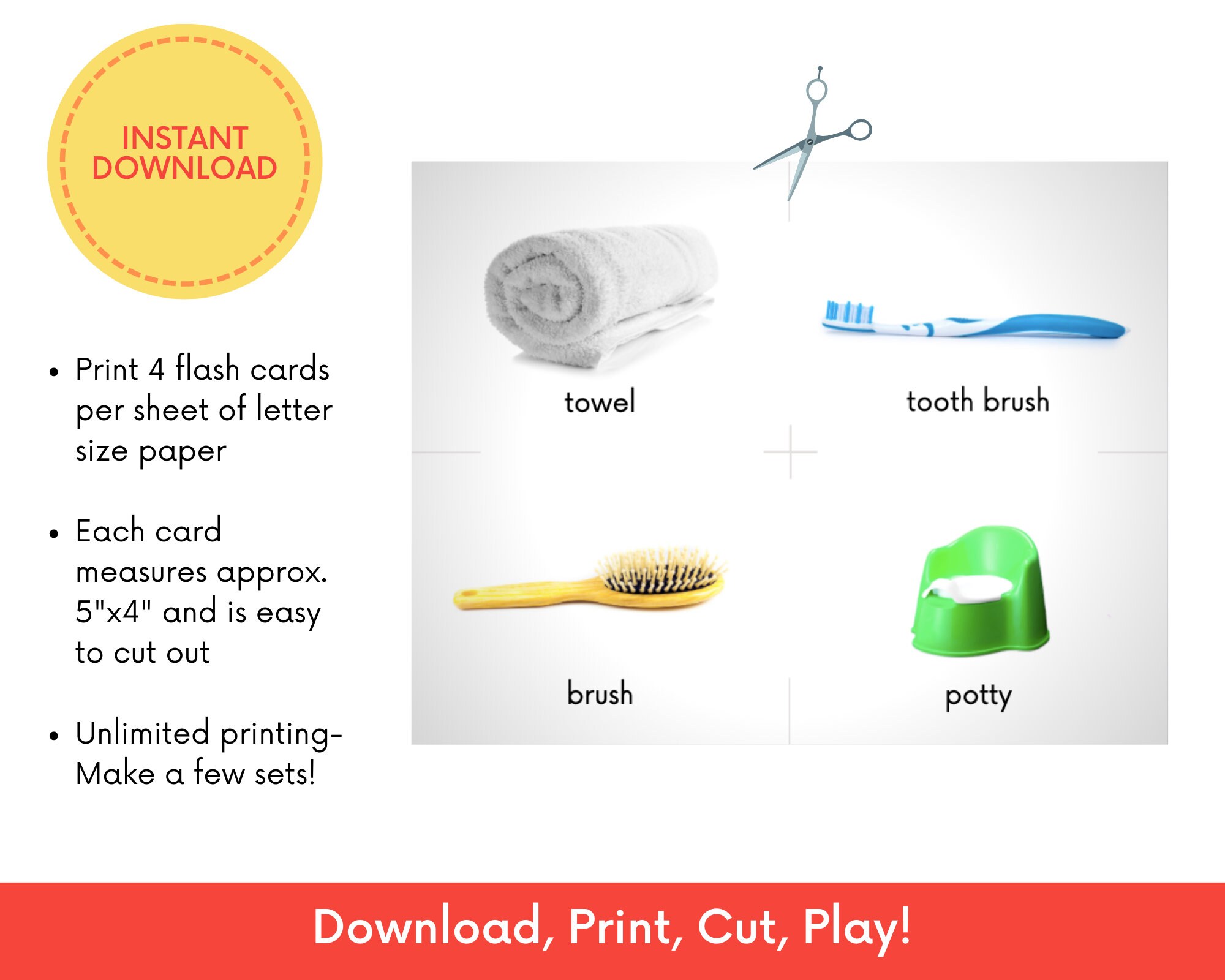 BATHROOM /montessori Flash Cards / Toddler Activity / Preschool ...