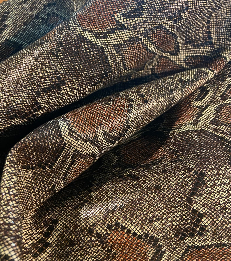 Snake Skin Print Leather // Brown Snake Skin Print Leather // Leather ...