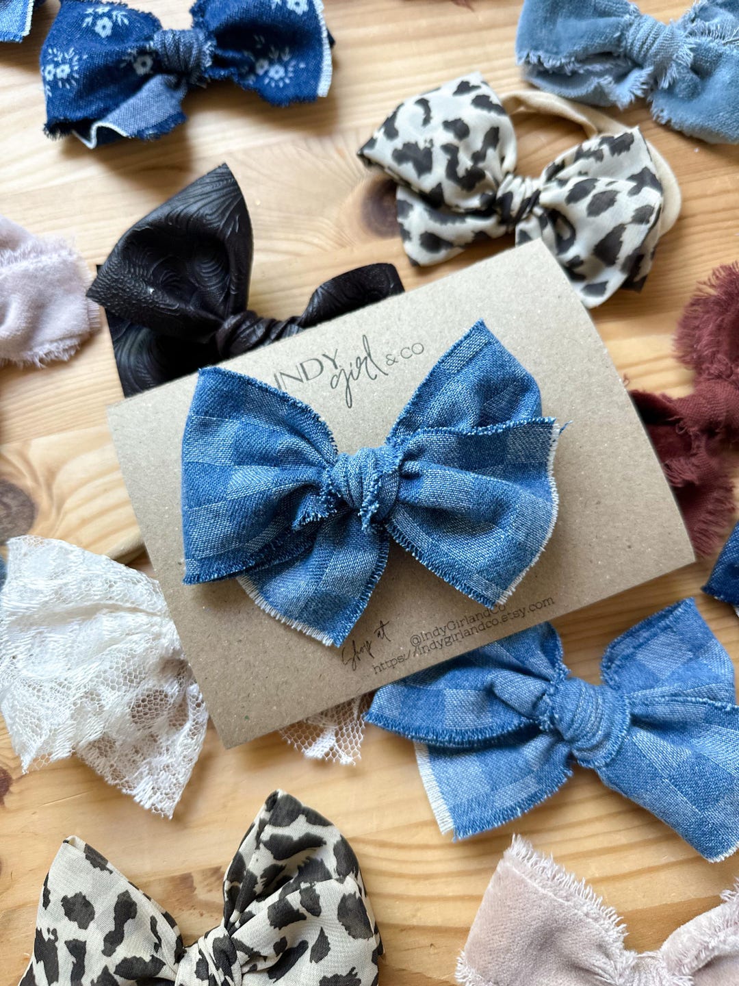 Distressed Checkered Denim Bow - Etsy
