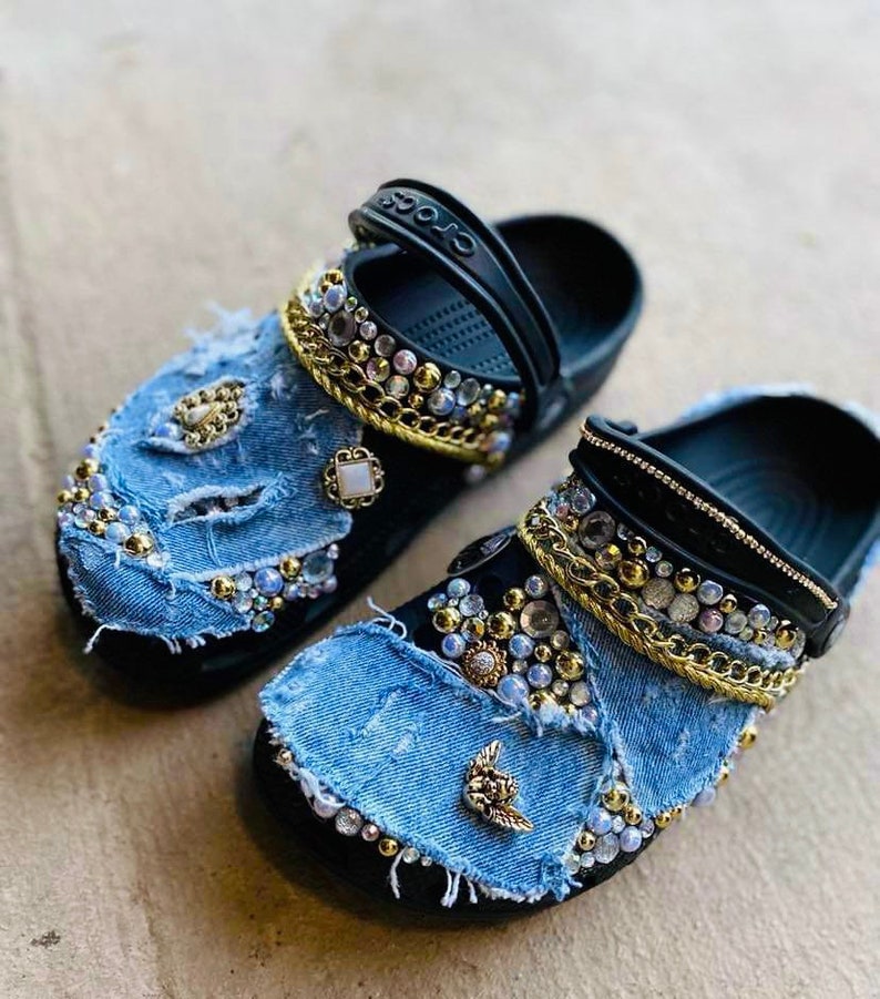 Bling Denim Crocs - Etsy