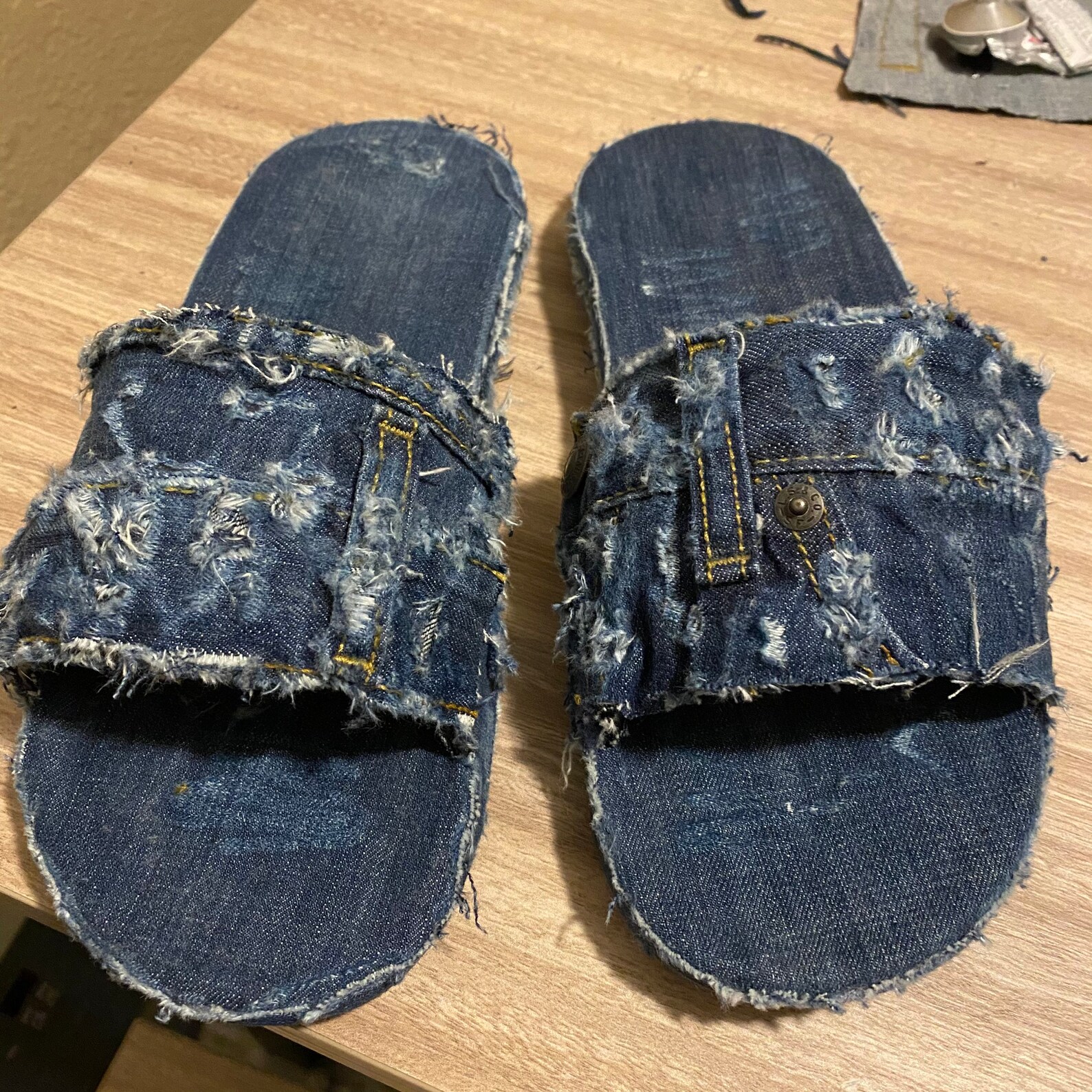 Distressed Denim Slides - Etsy