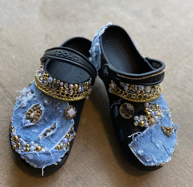Bling Denim Crocs - Etsy