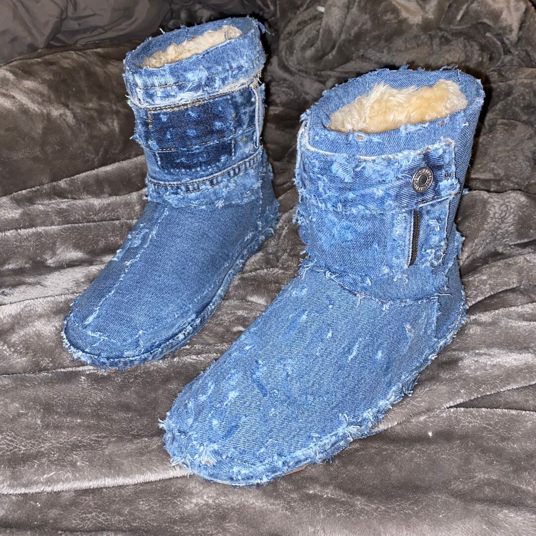 Denim/ Jean Distressed Boots - Etsy