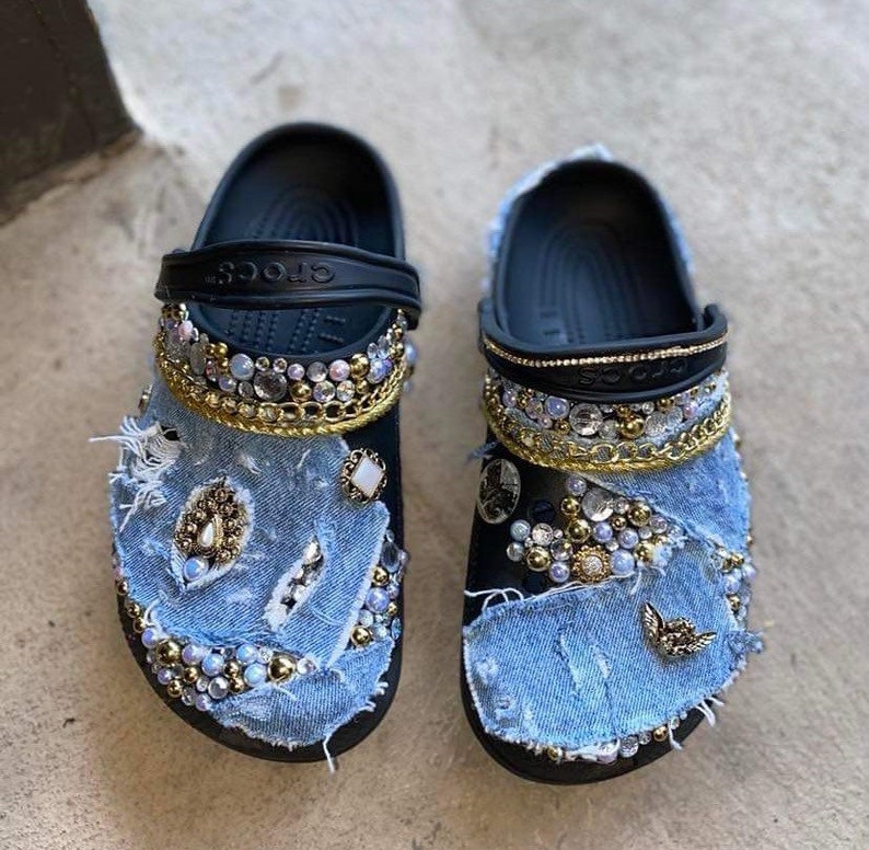 Bling Denim Crocs - Etsy