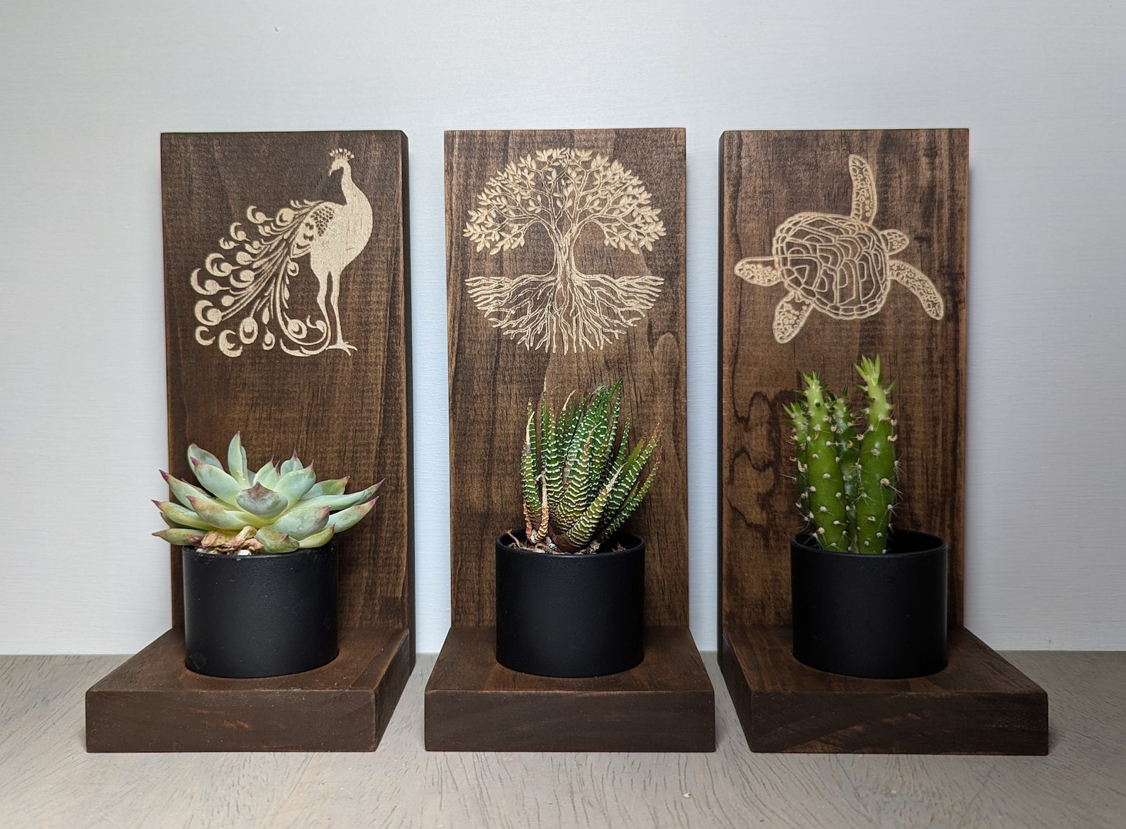 Engraved Wooden Succulent Planter – 8" Wall Hanging or Freestanding ...