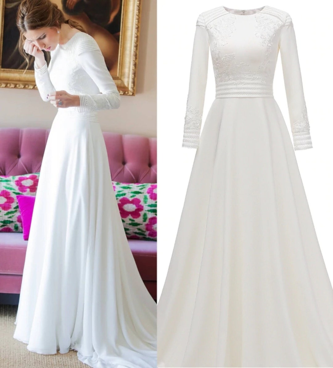 Custom Satin Wedding Dress, Simple and Elegant Wedding Dress, A-line ...