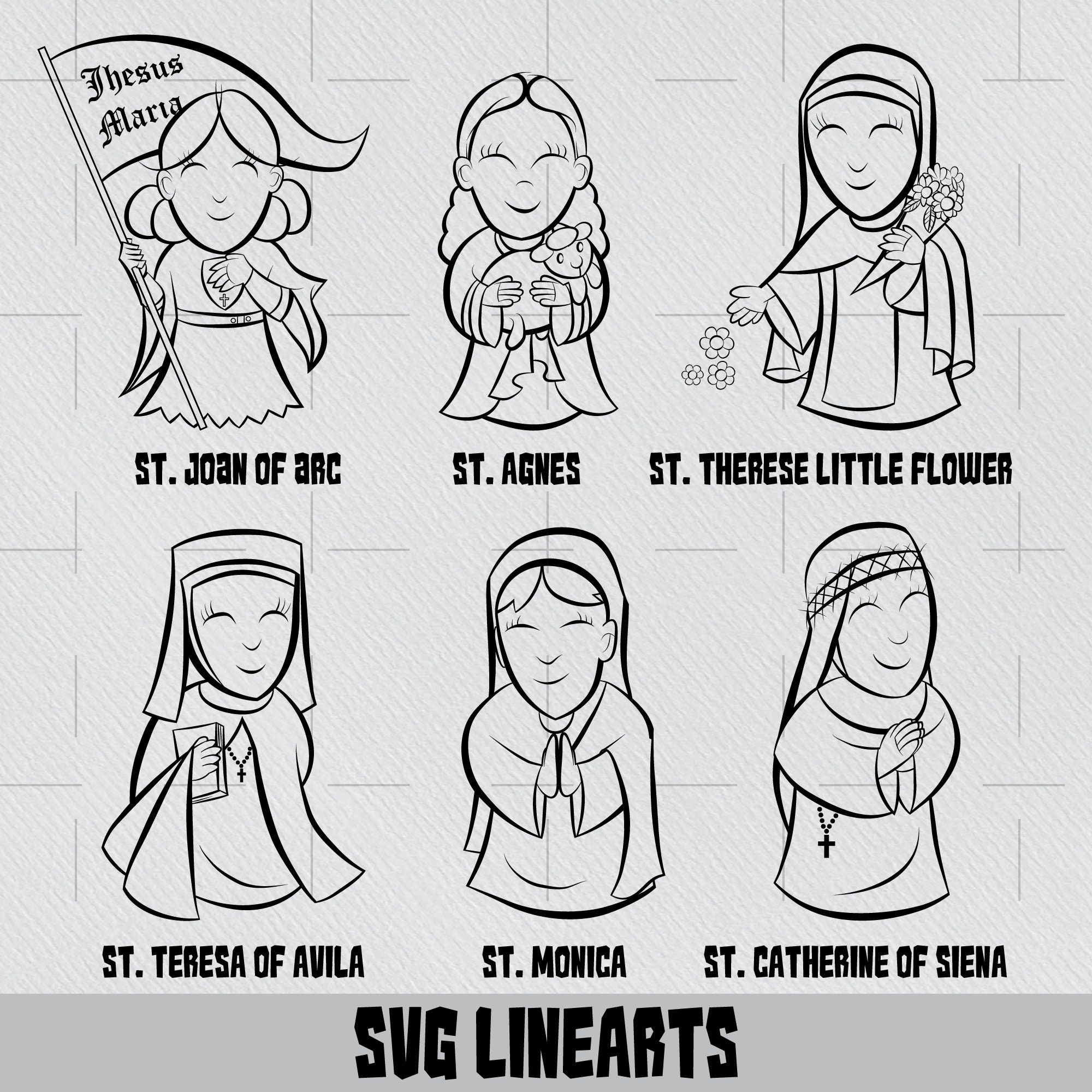 Cute Women Saints Cliparts Bundle, Religious Vector, Saint, Caricature ...