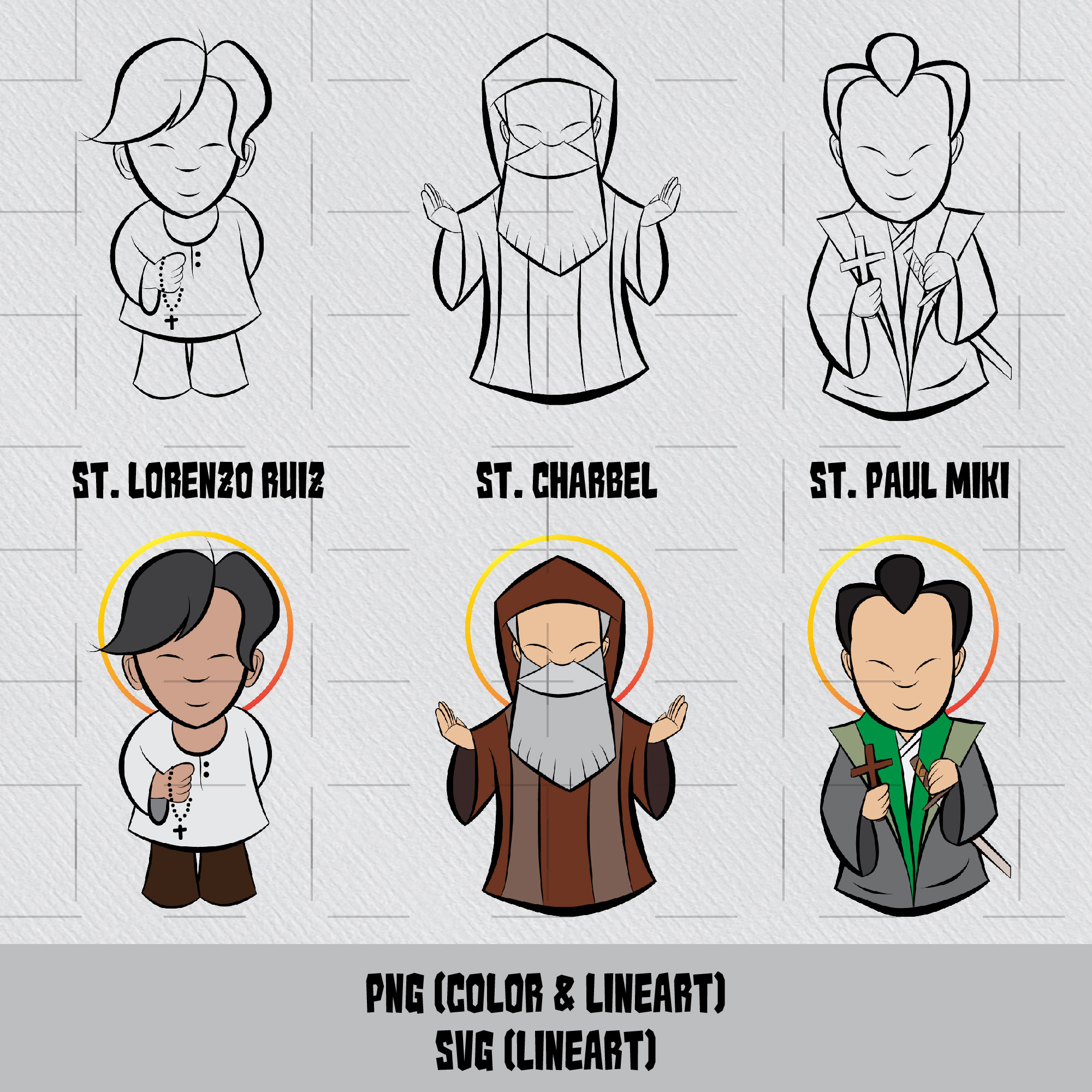 Cute Saints Cliparts Bundle Vol. 3, Religious Vector, Saint, Caricature ...