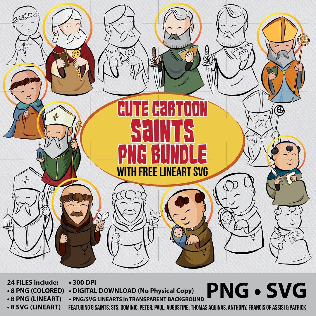 Cute Saints Cliparts Bundle, Religious Vector, Saint, Caricature ...