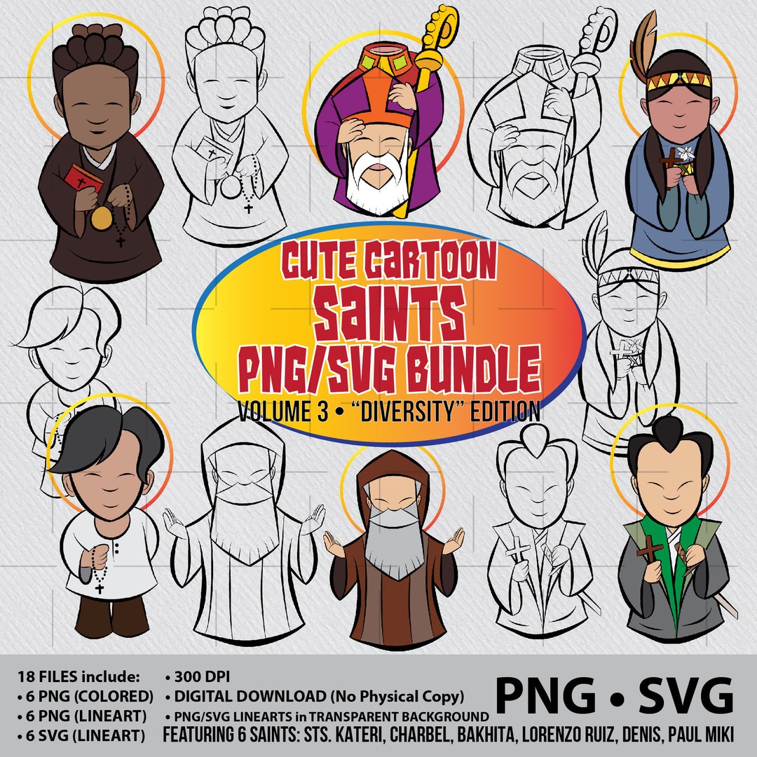 Cute Saints Cliparts Bundle Vol. 3, Religious Vector, Saint, Caricature ...