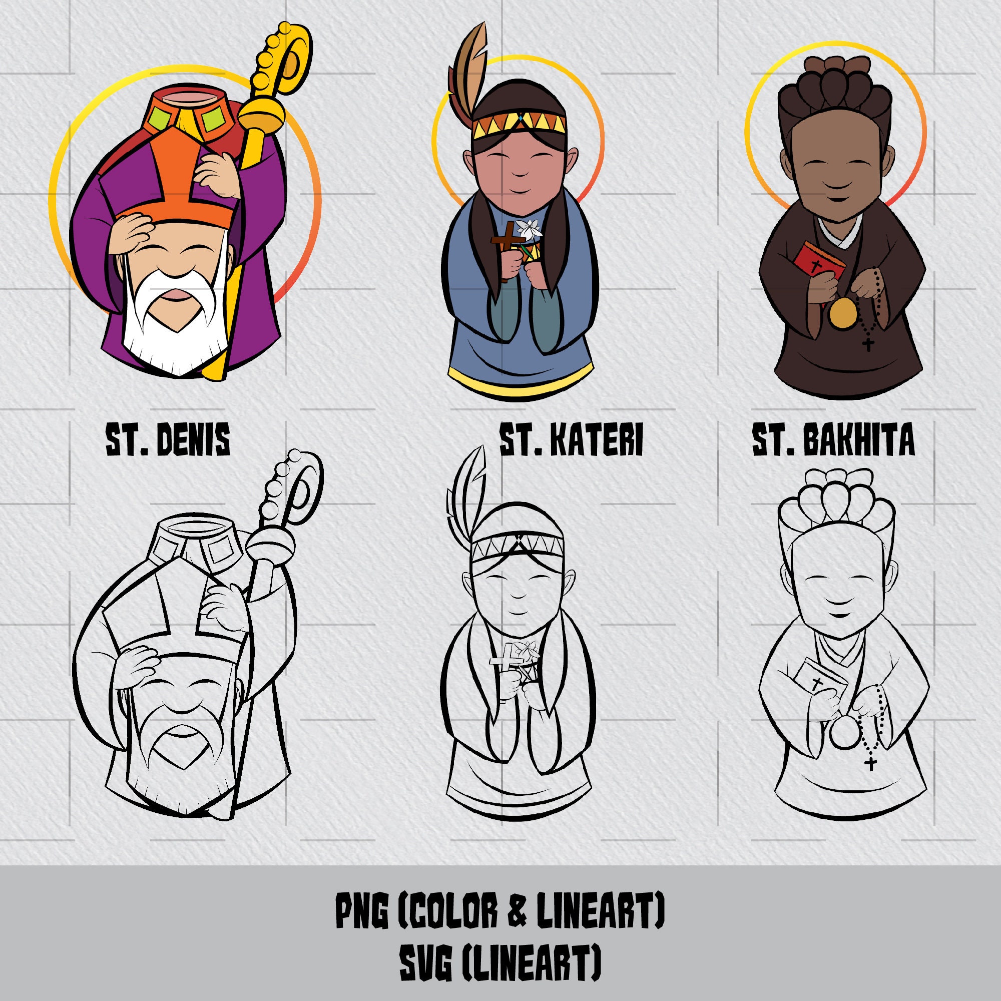 Cute Saints Cliparts Bundle Vol. 3, Religious Vector, Saint, Caricature ...