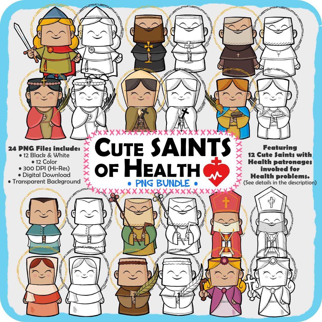 Cute Saints of Health Cliparts Bundle, Religious, Saint, Caricature ...