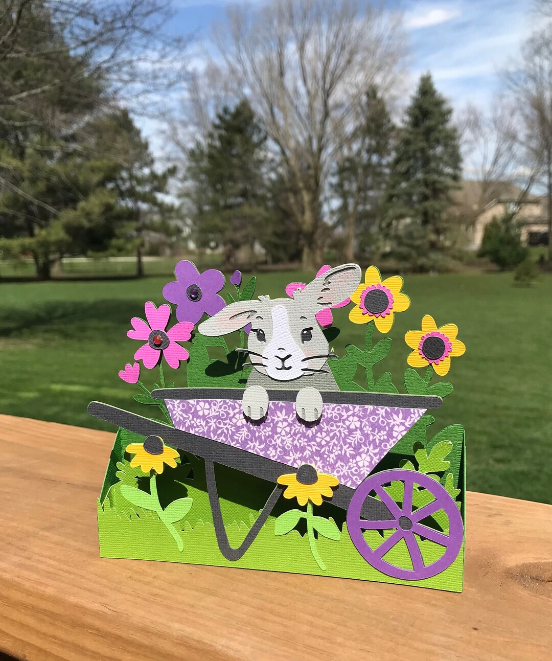 3D Rabbit in a Wheelbarrow Card, Birthday Card, Mothers Day Card ...