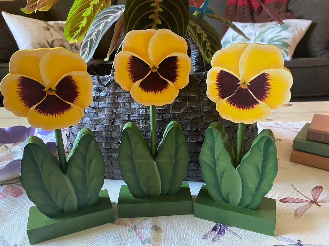 Wooden Hand Painted Yellow Pansies. Ready for Spring to Summer ...