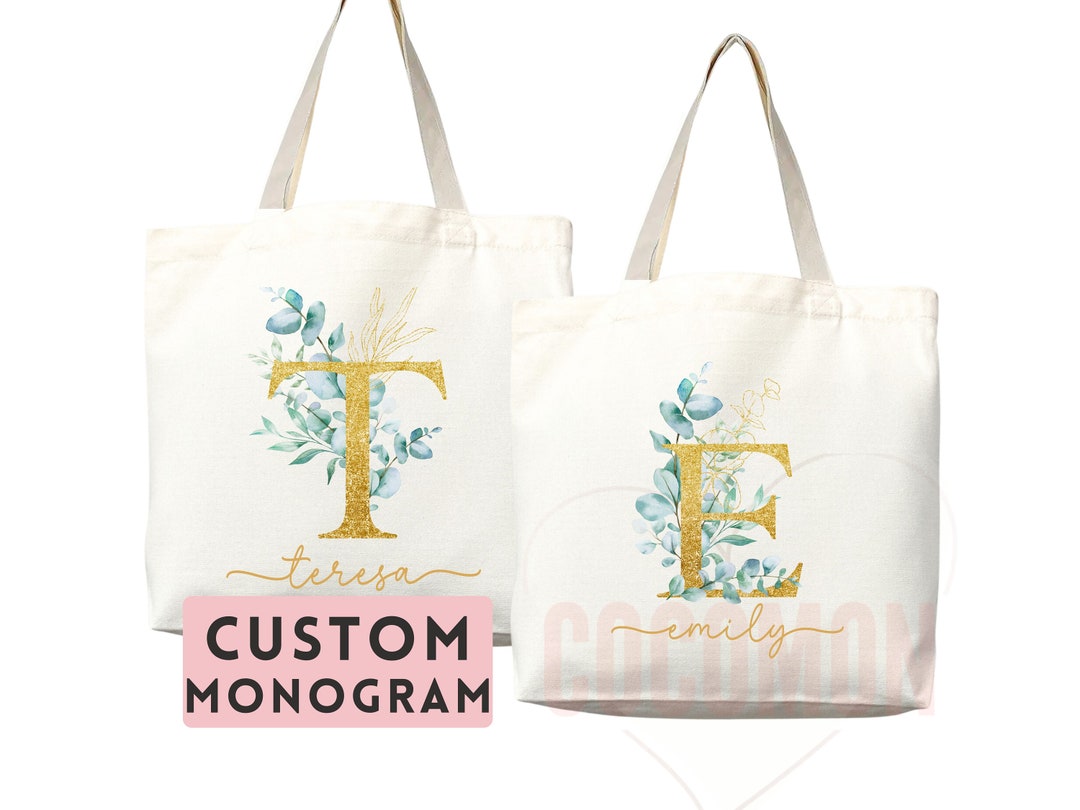 Custom Monogram Name Tote Bag Personalized Tote Bag Bridesmaid Gifts Bridal Party Custom Tote ...
