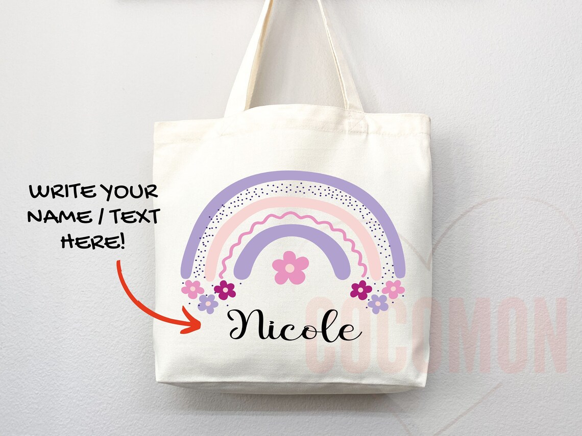 Personalized Name Tote Bag Rainbow School Tote Gift Custom Name Tote ...