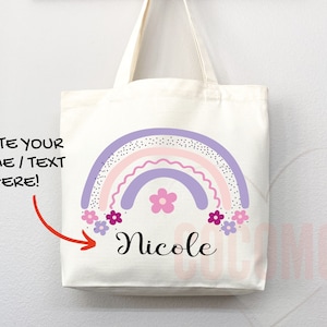Personalized Name Tote Bag Rainbow School Tote Gift Custom Name Tote ...