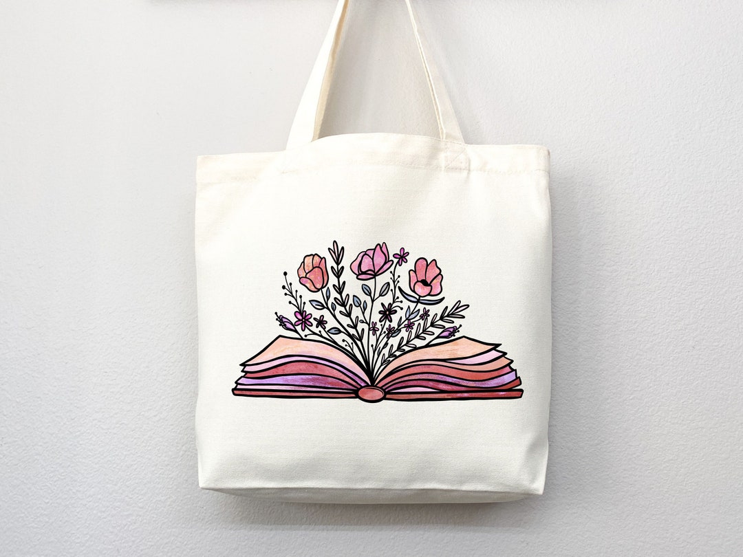 Floral Tote Bag, Artsy Tote Bag, Cute Tote Bag, Book Lovers Tote ...