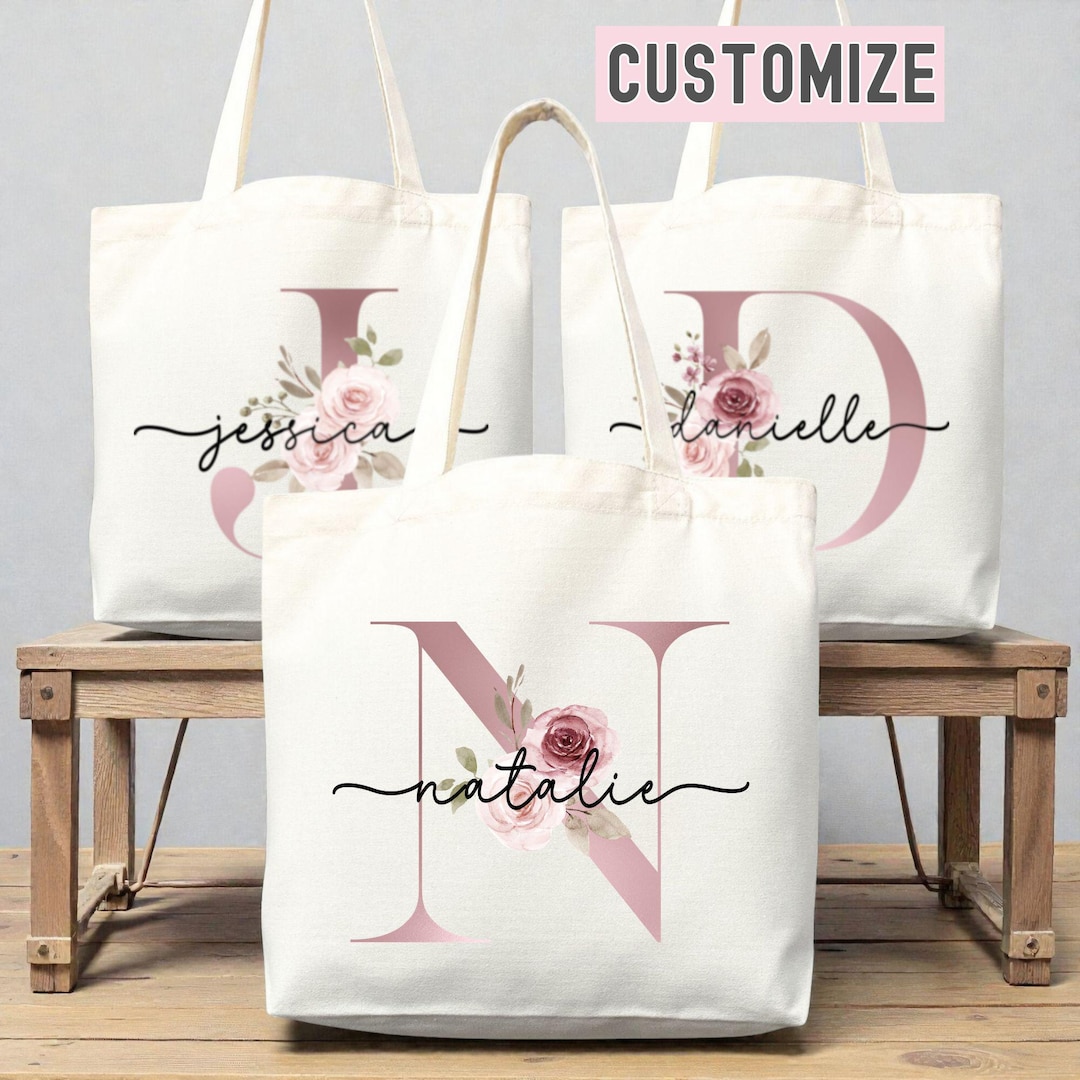 Custom Monogram Name Tote Bag Personalized Tote Bag Bridesmaid Gifts ...