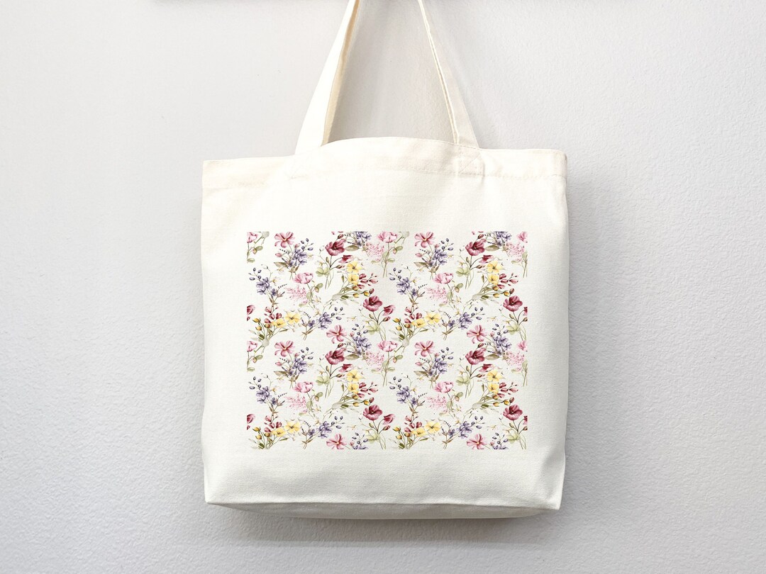 Floral Tote Bag Flower Tote Canvas Wildflower Bag Eco Friendly Bag ...