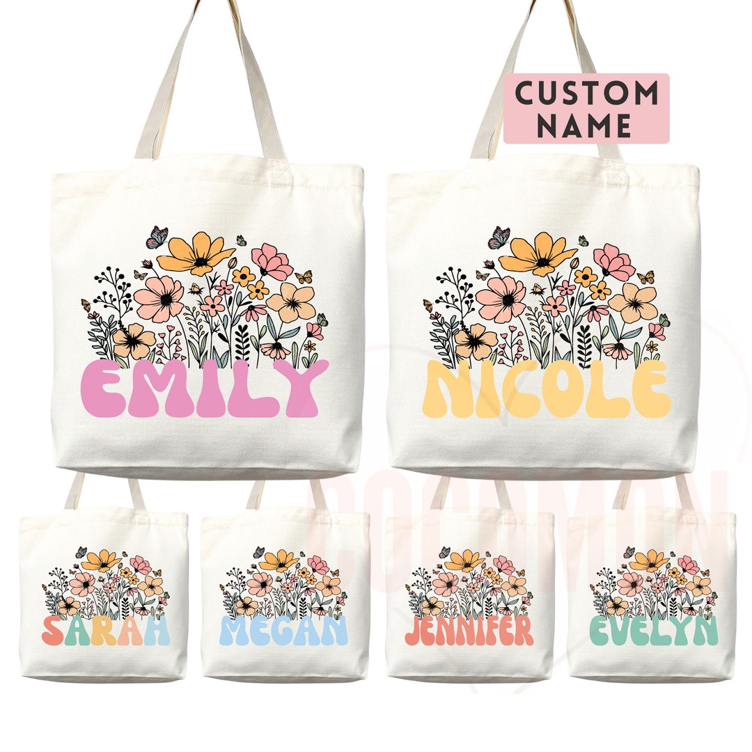 Customized Name Tote Bag Floral Tote Bag Personalized Name Bag Custom ...