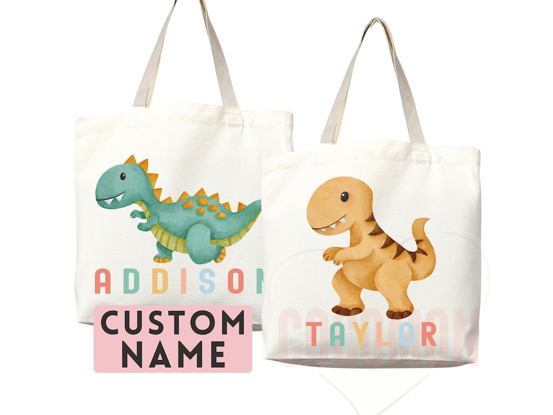 Personalized Dinosaur Tote Bag: Custom Name Organic Cotton Kids Bag - Etsy