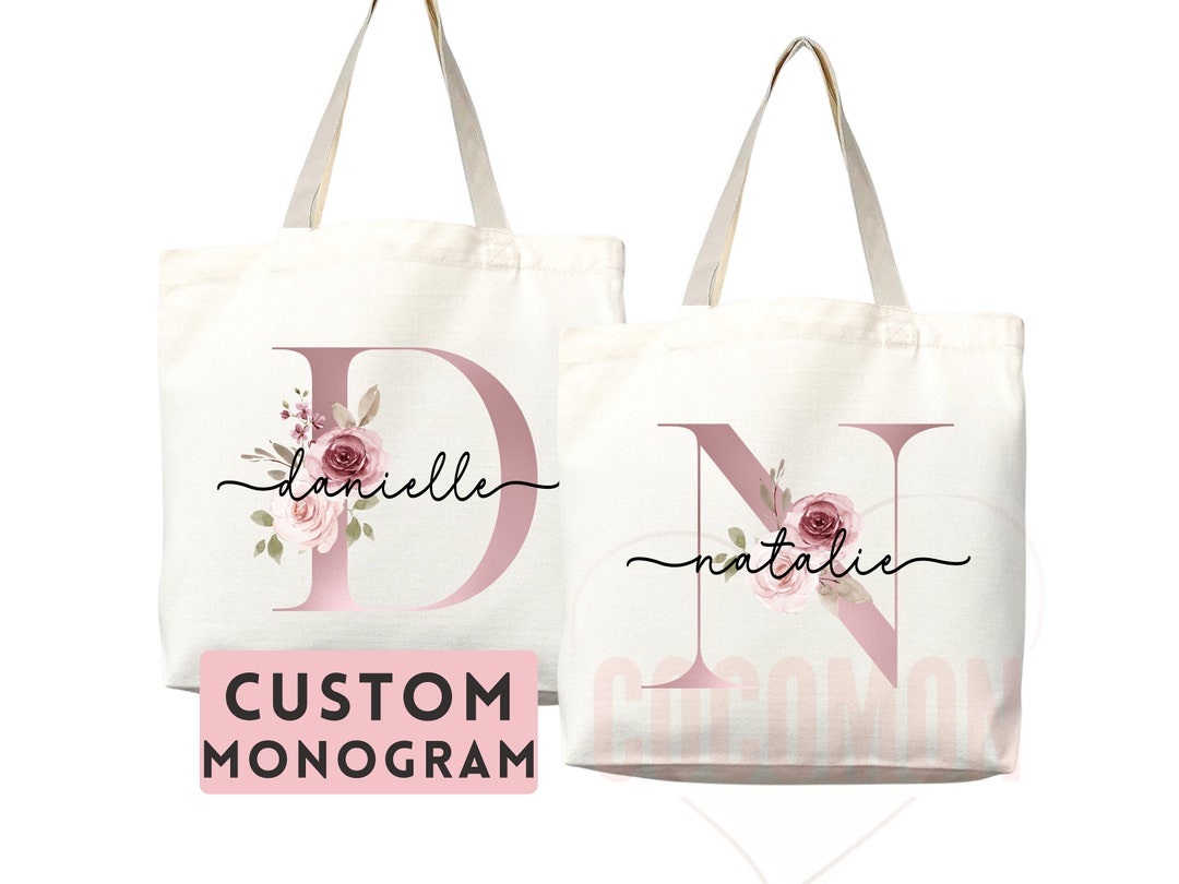 Custom Monogram Name Tote Bag Personalized Tote Bag Bridesmaid Gifts ...