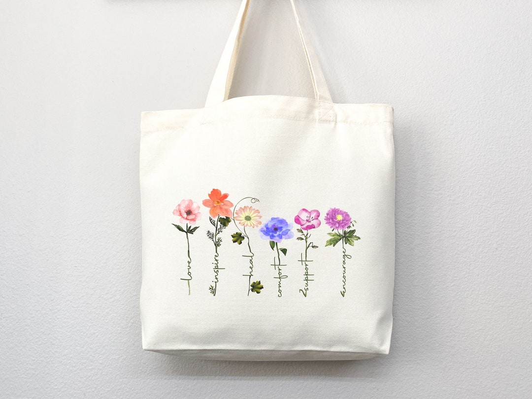Floral Tote Bag Flower Tote Canvas Wildflower Bag Eco Friendly Bag ...