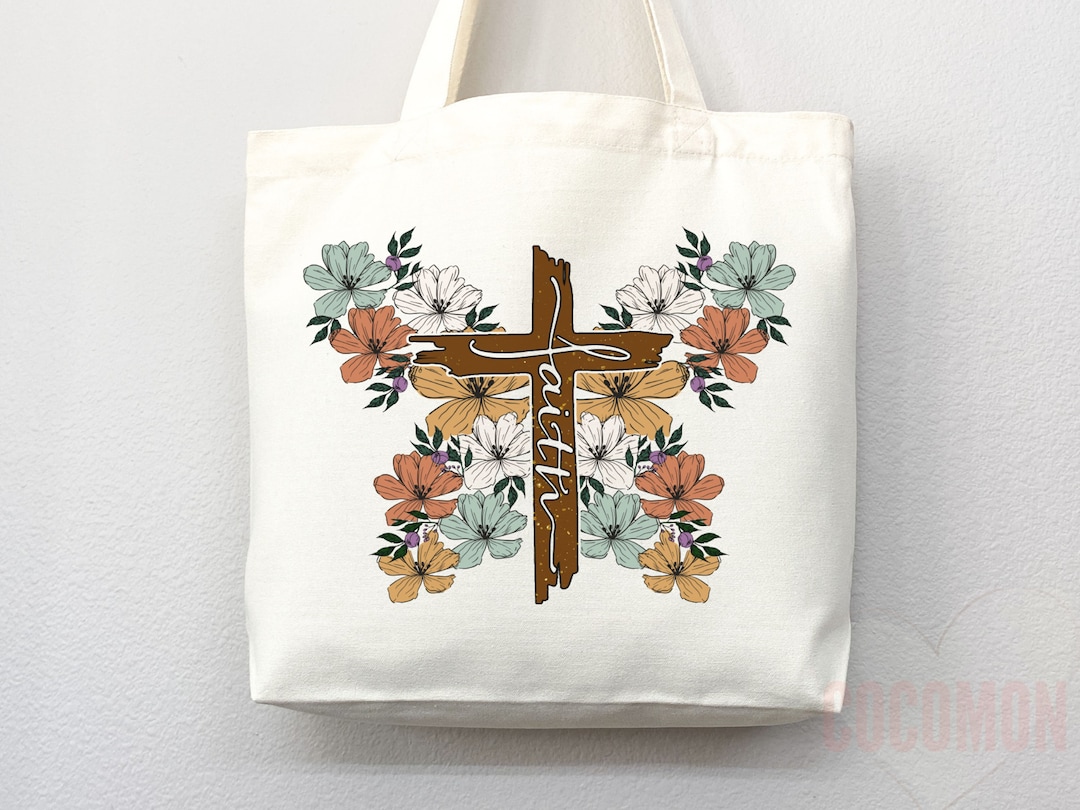 Faith Cross Floral Canvas Tote Bag - Christian Gift - Etsy